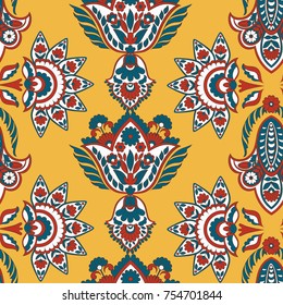 Ethnic Flowers Seamless Vector Pattern Floral Stock Vector (Royalty ...