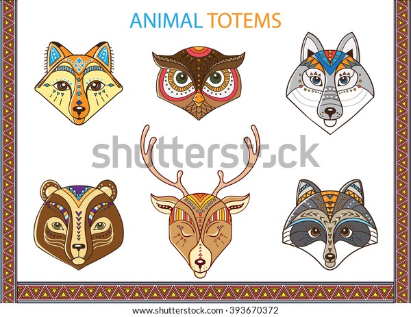 Ethnic Totem Animals Stock Vector (Royalty Free) 393670372