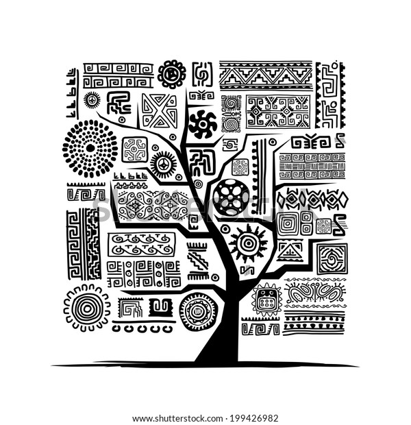 Ethnic Tree Handmade Ornament Your Design Stock Vector (Royalty Free ...