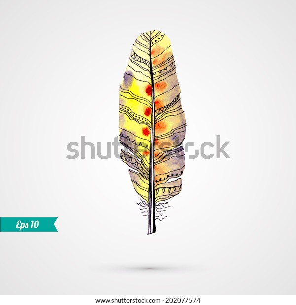 Ethnic Tribal Feather Vector Watercolor Illustration Stock Vector ...