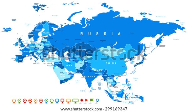 Eurasia Map Navigation Icons Illustration Stock Vector (Royalty Free ...