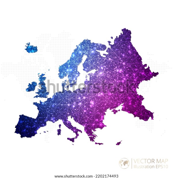 Europe Continent Map Geometric Wireframe Blue Stock Vector (Royalty ...