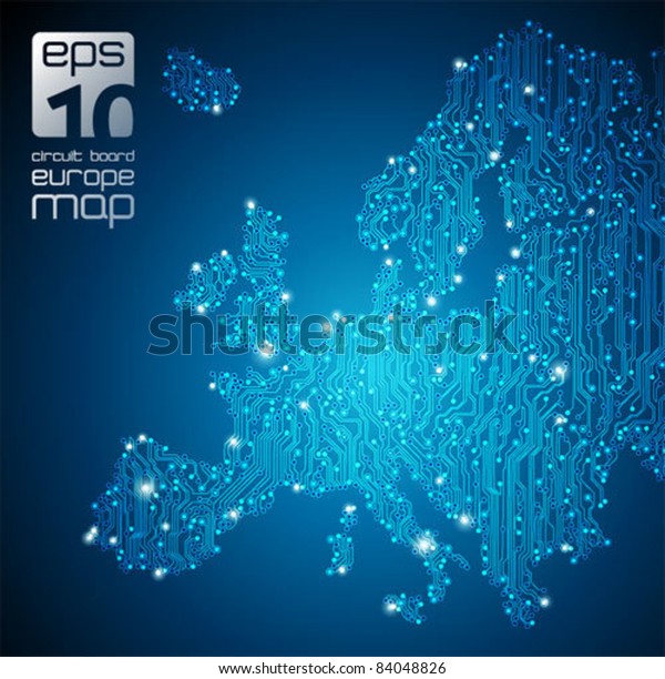 Europe Map Circuit Board Background Stock Vector (Royalty Free) 84048826