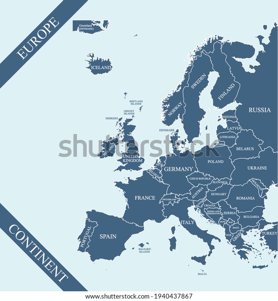 Europe Map Countries Labeled File Stock Vector (Royalty Free ...