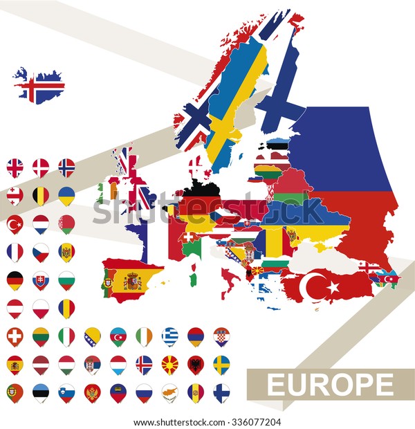 Europe Map Flags Europe Map Colored Arkivvektor (royaltyfri) 336077204 ...