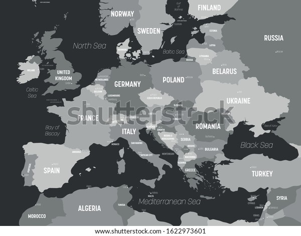 Europe Map Grey Colored On Dark Stock Vector (Royalty Free) 1622973601 ...