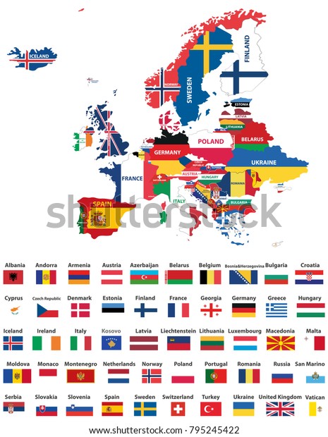 Europe Map Mixed Countries National Flags Stock Vector (Royalty Free ...