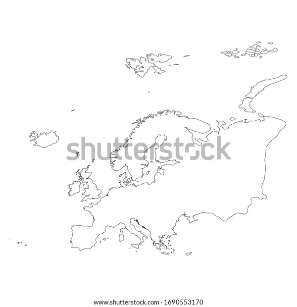 Europe Thin Black Outline Map Contour Stock Vector (Royalty Free ...