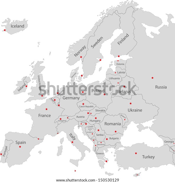 Europe Vector Map Capital Cities Stock Vector (Royalty Free) 150530129 ...
