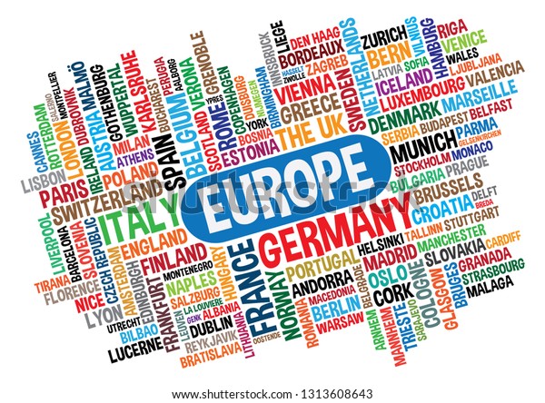 European Countries Cities Word Cloud Collage Stock Vector (Royalty Free ...