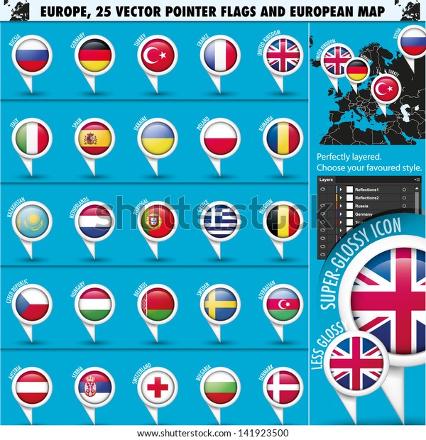 European Icons Round Indicator Flags Map Stock Vector (Royalty Free ...