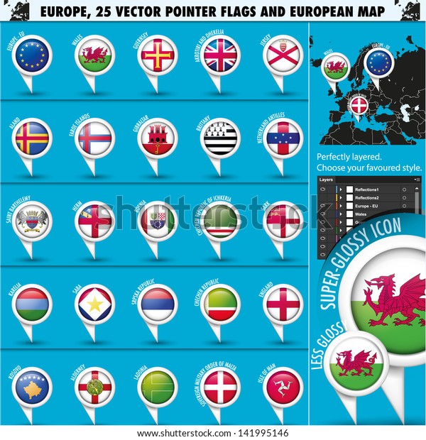 European Icons Round Indicator Flags Map Stock Vector (Royalty Free ...