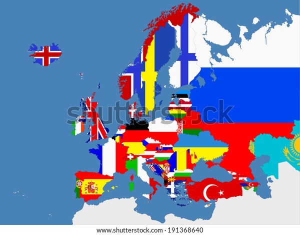 European Map Country Flags Stock Vector (Royalty Free) 191368640 ...