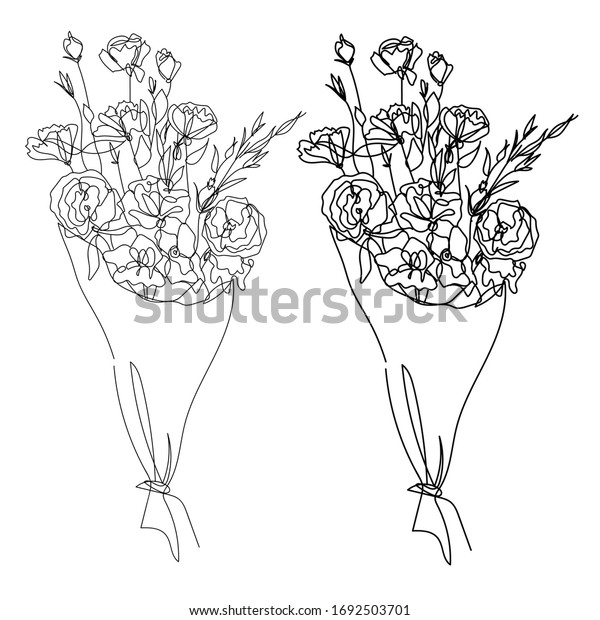 Eustoma Flowers Bouquet One Line Drawing Stock Vector (Royalty Free ...