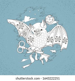Evil Bat Doodle Line Art Illustration Stock Vector (Royalty Free ...