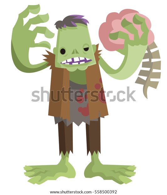 Evil Cute Zombie Eating Brain Stock Vector (Royalty Free) 558500392 ...