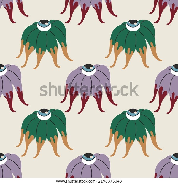 Evil Flower Eyes Seamless Pattern Print Stock Vector (Royalty Free ...