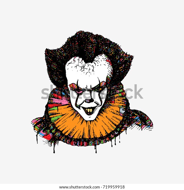 Evil Killer Clown Hand Drawn Vector Stock Vector (Royalty Free) 719959918