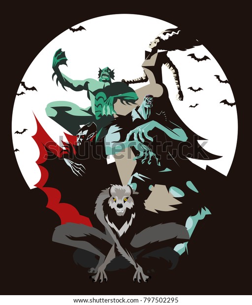 Evil Monsters Group Poster Stock Vector (Royalty Free) 797502295