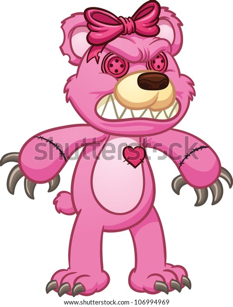 Oso de peluche rosa malvado. Ilustración: vector de stock (libre de ...