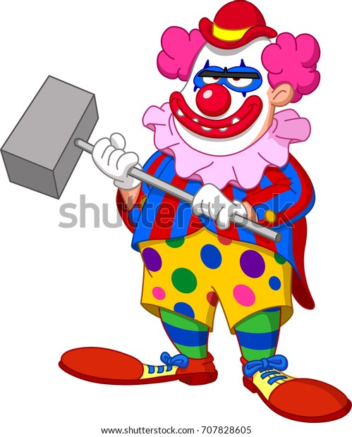 Evil Scary Clown Holding Hammer Stock Vector (Royalty Free) 707828605 ...