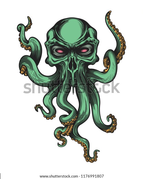 Evil Skulloctopus Mascot Engraving Technique Vector Stock Vector ...