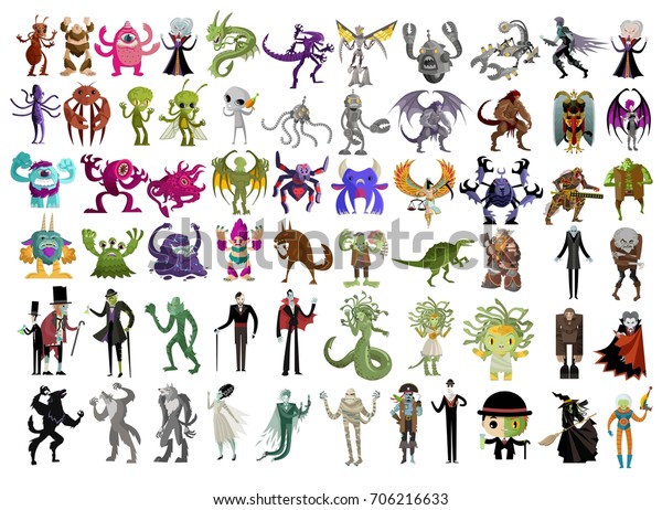 Evil Spooky Monsters Creatures Collection Stock Vector (Royalty Free ...