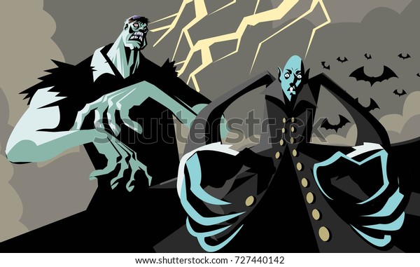 Evil Two Monsters Vampire Zombie Stock Vector (Royalty Free) 727440142 ...