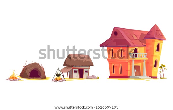 Evolution House Architecture Cartoon Vector Illustration Stock Vector ...