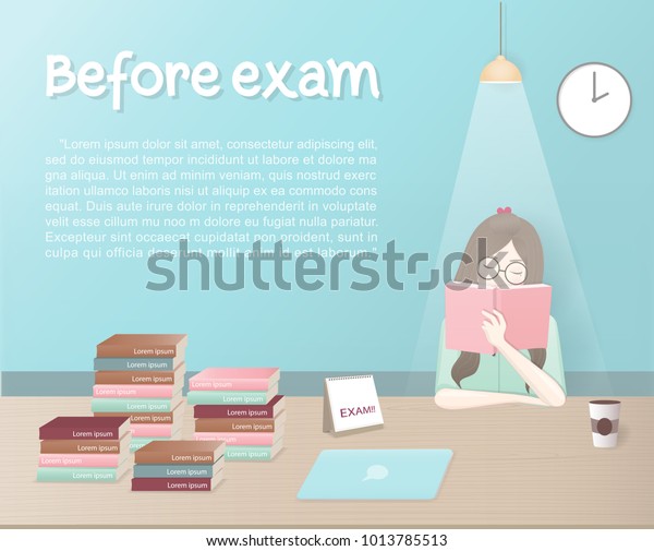 Exam Concept Night Before Exam Girl Stock Vector (Royalty Free ...