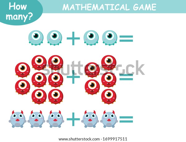 Examples Addition Subtraction Cute Monsters Educational Stock Vector ...