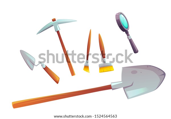 Excavation Tools Set Cartoon Vector Illustrations: стоковая векторная ...