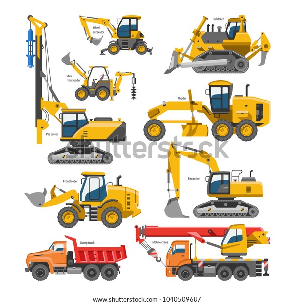 Excavator Construction Vector Digger Bulldozer Excavating Stock Vector ...