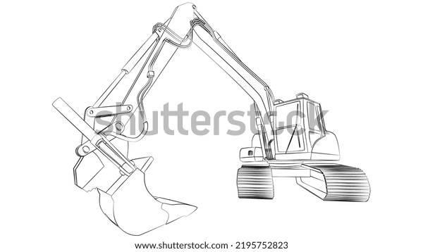 Excavator Outline Perspective View Isolated Vector Stock Vector ...
