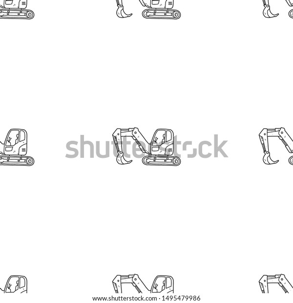 Excavator Pattern Illustration Tractor Hand Drawn Stock Vector (Royalty ...