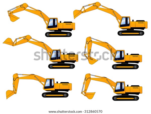 Excavator Various Arm Positions Illustration: เวกเตอร์สต็อก (ปลอดค่า ...