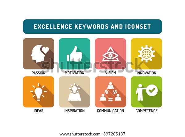 Excellence Marketing Flat Icon Set Stock Vector (Royalty Free) 397205137