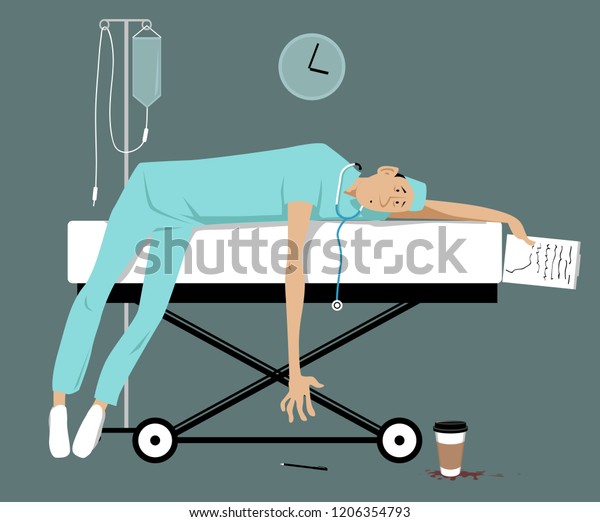 Exhausted Overworked Doctor Intern Lying On Stock Vector (Royalty Free ...