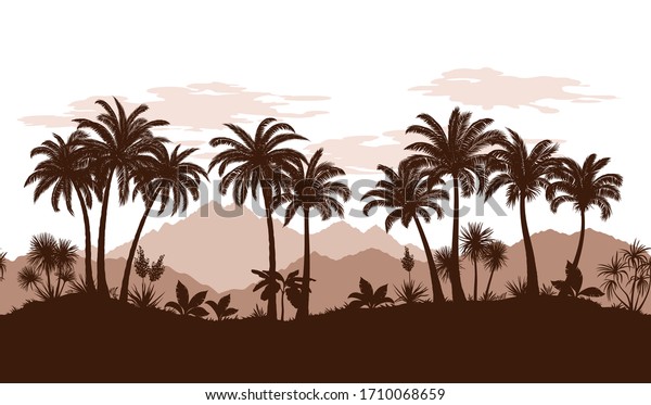 Exotic Horizontal Seamless Landscape Palm Trees Stock Vector (Royalty ...