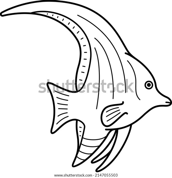 Exotic Tropical Fish Vector Outline Illustration Stock Vector (Royalty ...