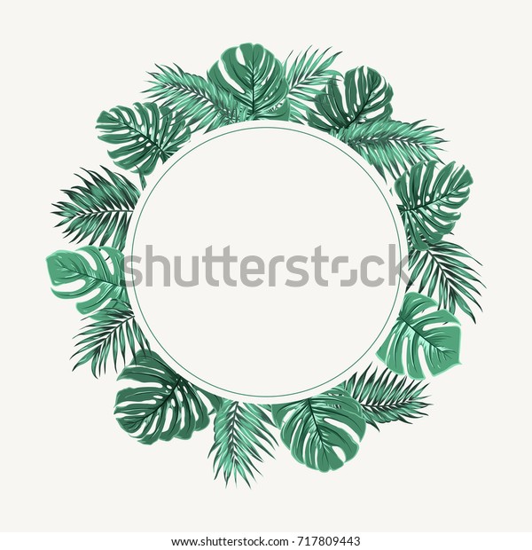 Exotic tropical jungle rainforest round circle wreath border frame ...