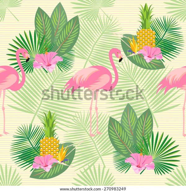 Exotic Tropical Seamless Pattern Pink Flamingos Stock Vector (Royalty ...