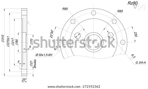 Expanded Sketch Bearing Angle Degree Hatching Stock Vector (Royalty ...