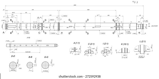 Expanded Sketch Shaft Sections Hatching Engineering: vector de stock ...