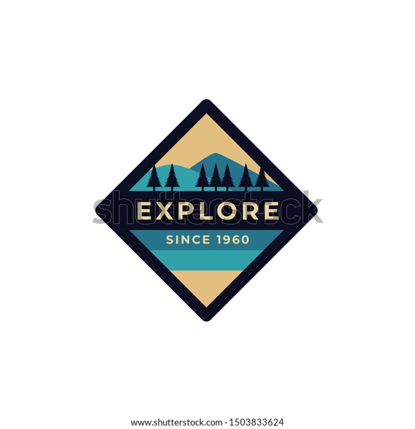 Explore and Adventure Forest camp labels emblem in vintage style with ...