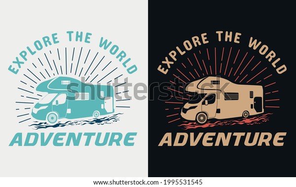 Explore World Adventure Camper Van Vector Stock Vector (Royalty Free ...