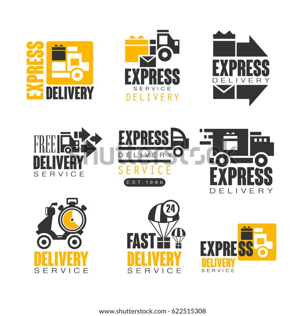 Express Delivery Set Label Design Delivery: เวกเตอร์สต็อก (ปลอดค่า ...