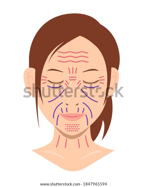 Expression Wrinkles Aging Wrinkles Female Face Stock Vector (Royalty ...