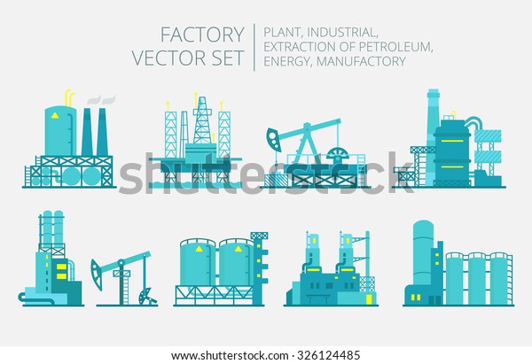 Extraction Petroleum Vector Set Factory Illustration Stock Vector ...