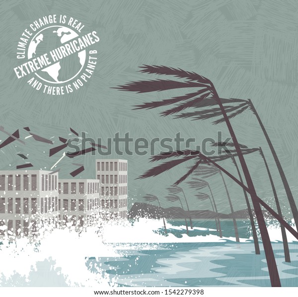 Extreme Hurricane Flying Debris Waves Pounding Stock Vector (Royalty ...